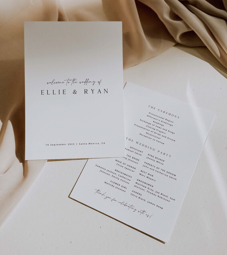 ELLIE Minimal Wedding Program Template, Simple Wedding Program Tamplate ...