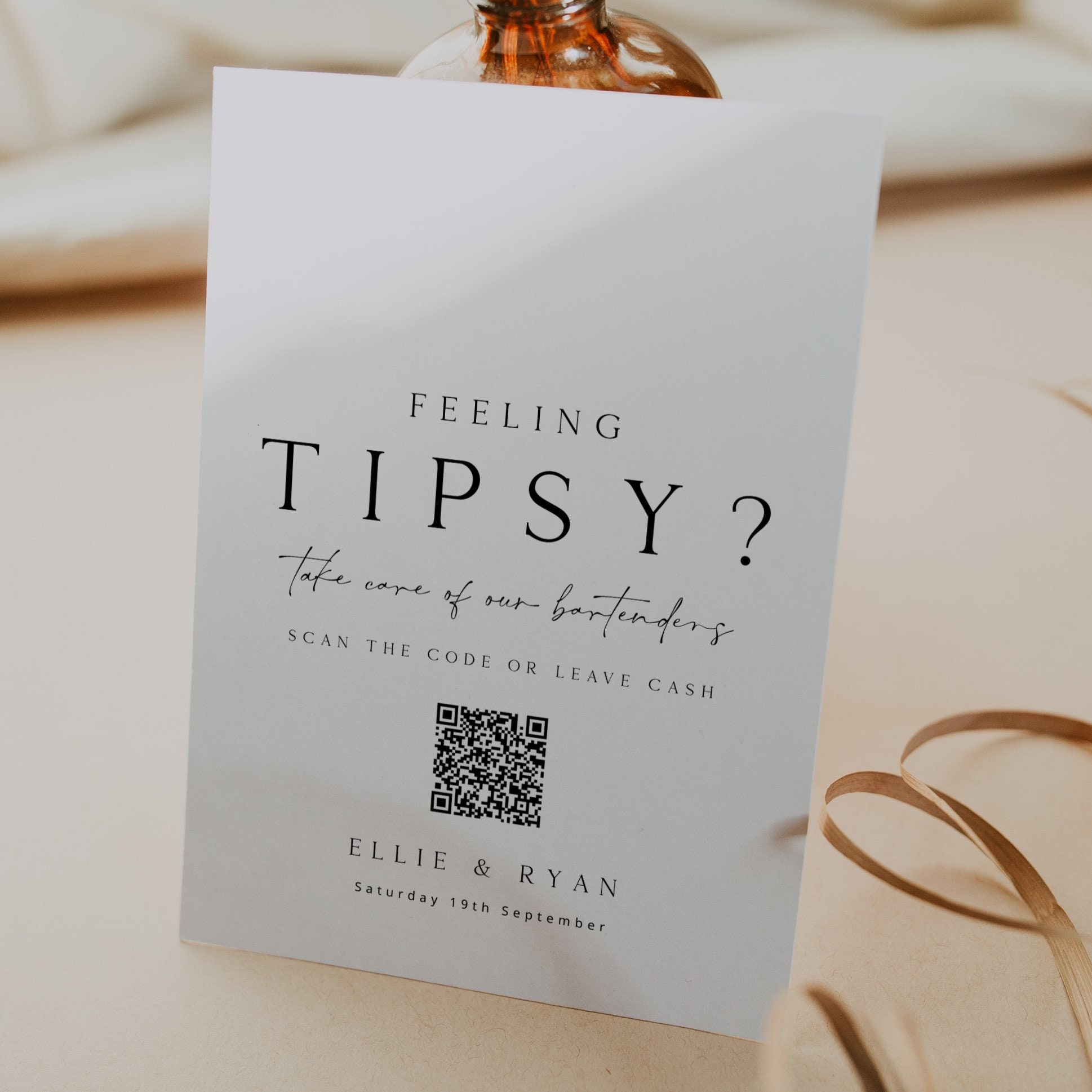 ELLIE Feeling Tipsy Sign Template, Wedding Bar Tips Sign With QR Code ...