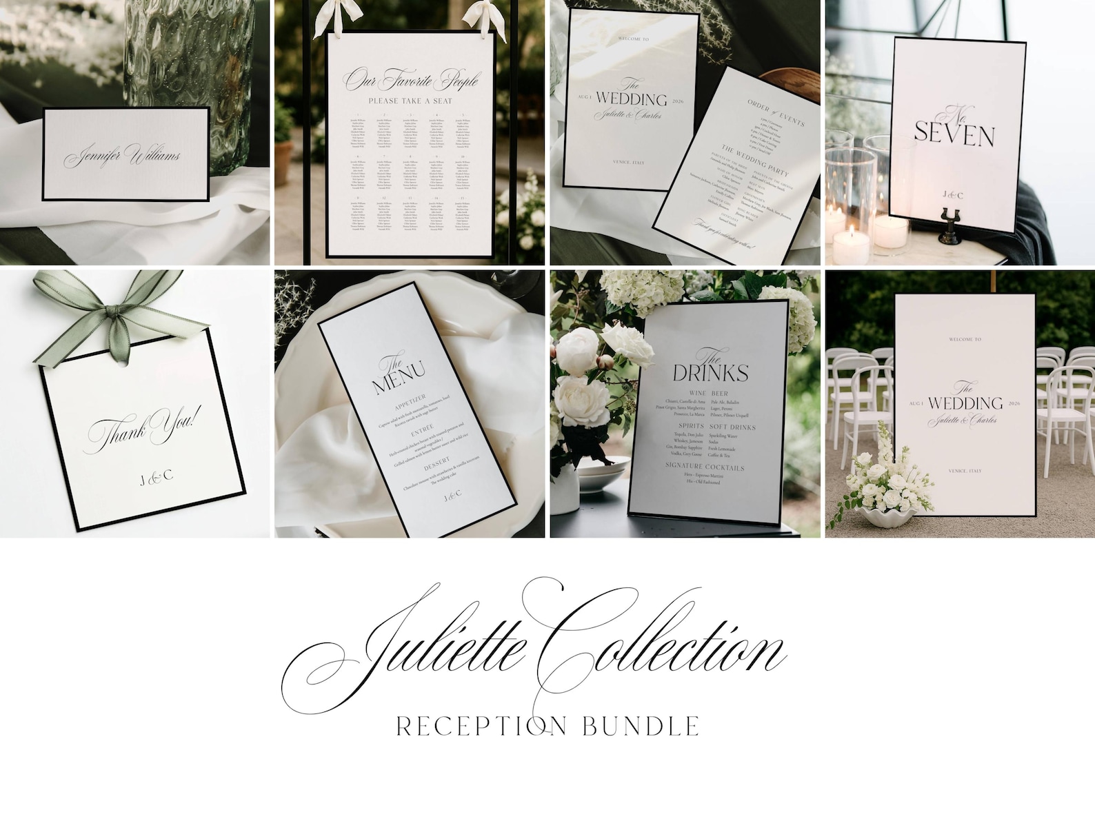 JULIETTE Old Money Wedding Signs Bundle – Classic Reception Signage ...