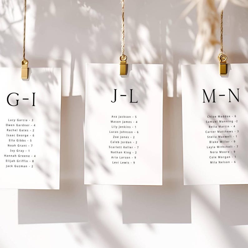ELLIE Mirror Seating Chart Cards Template, Minimalist Alphabetical ...