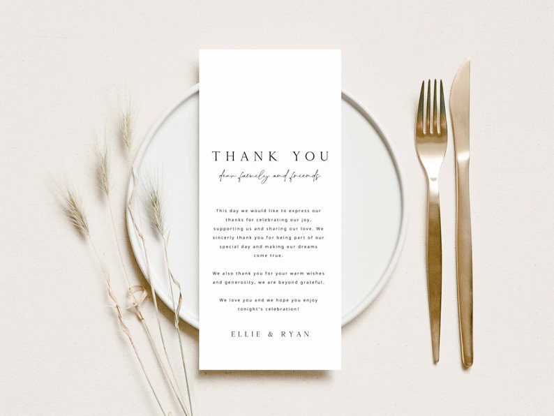 ELLIE Minimal Wedding Table Thank You Card Template Download - Etsy