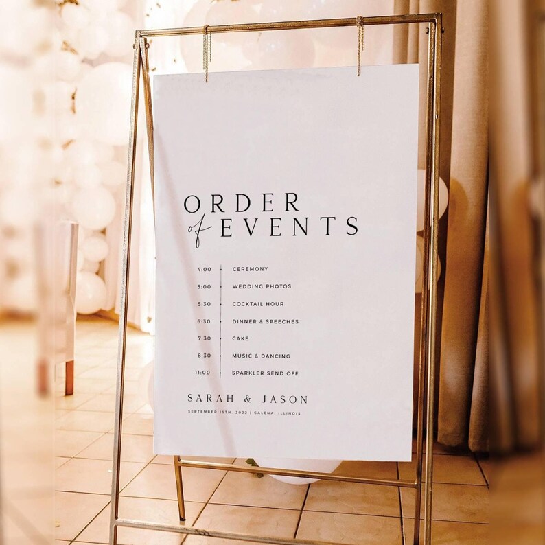 SARAH Minimalist Order of Events Sign Template, Printable Wedding ...