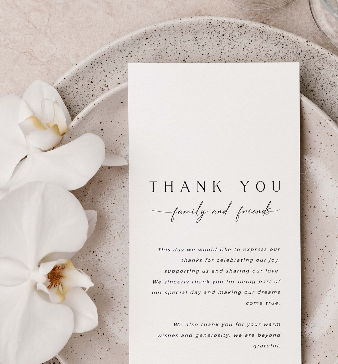 CLAIRE Minimal Wedding Table Thank You Card Template Download, Simple ...