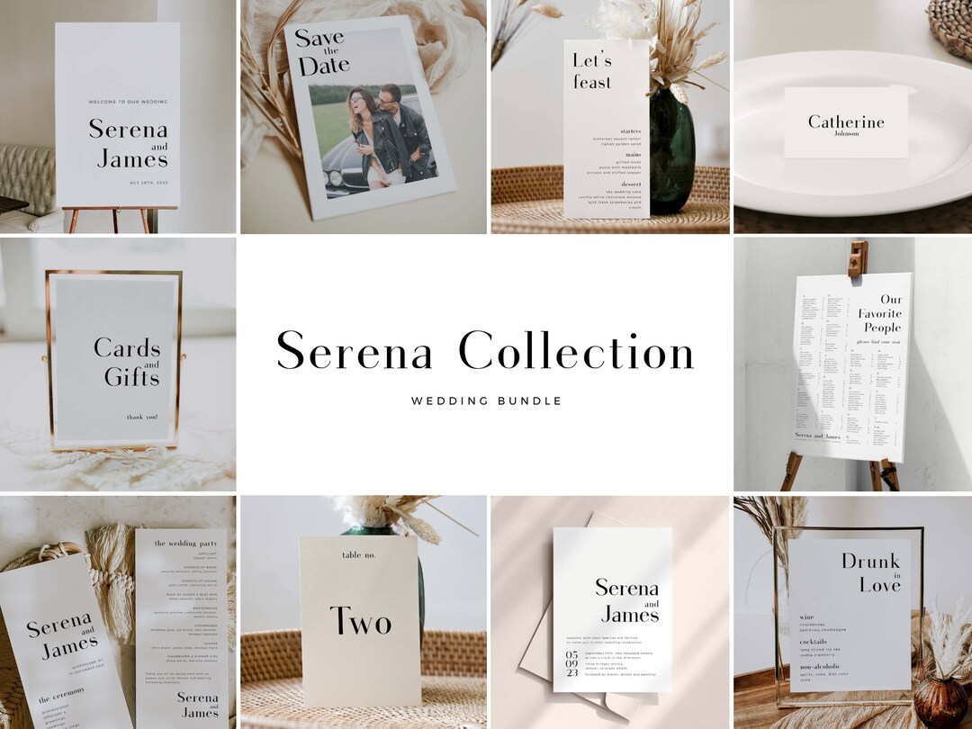 SERENA Minimal Modern Wedding Invitation Bundle, Minimalist Large ...
