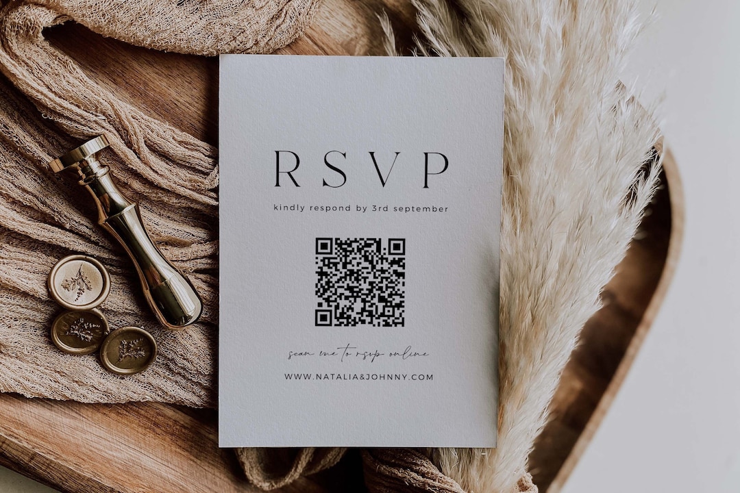 Minimal Modern Wedding Rsvp QR Code Card Template, Simple QR Code Response Card, Printable Rsvp ...