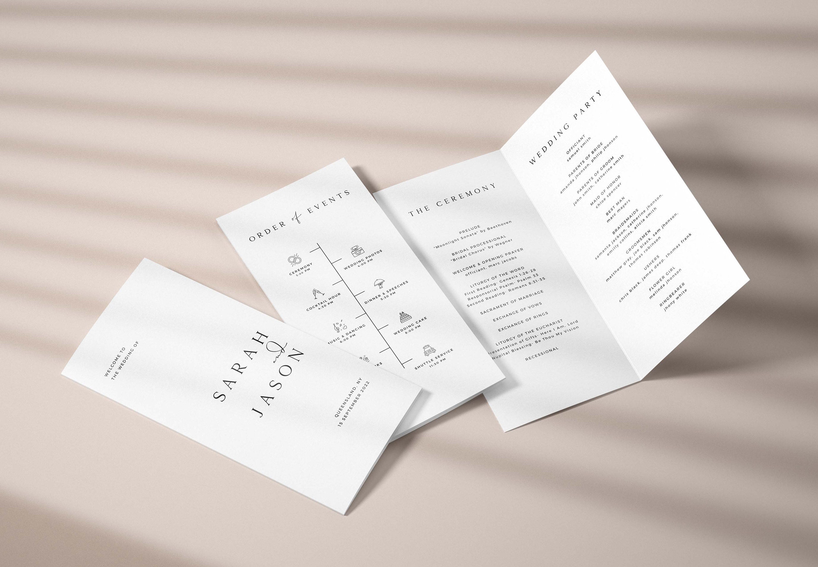 SARAH Minimal Bifold Wedding Program Template, Foldable Wedding Program ...