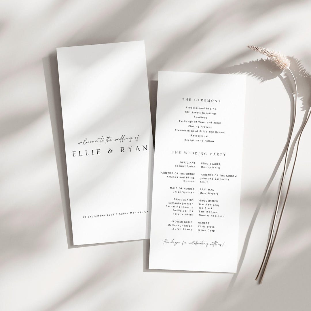 ELLIE Minimal Wedding Program Template, Simple Wedding Program Tamplate ...