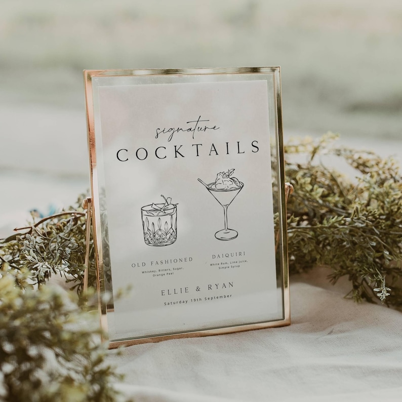 ELLIE Printable Signature Cocktails Sign Template Download, Wedding ...