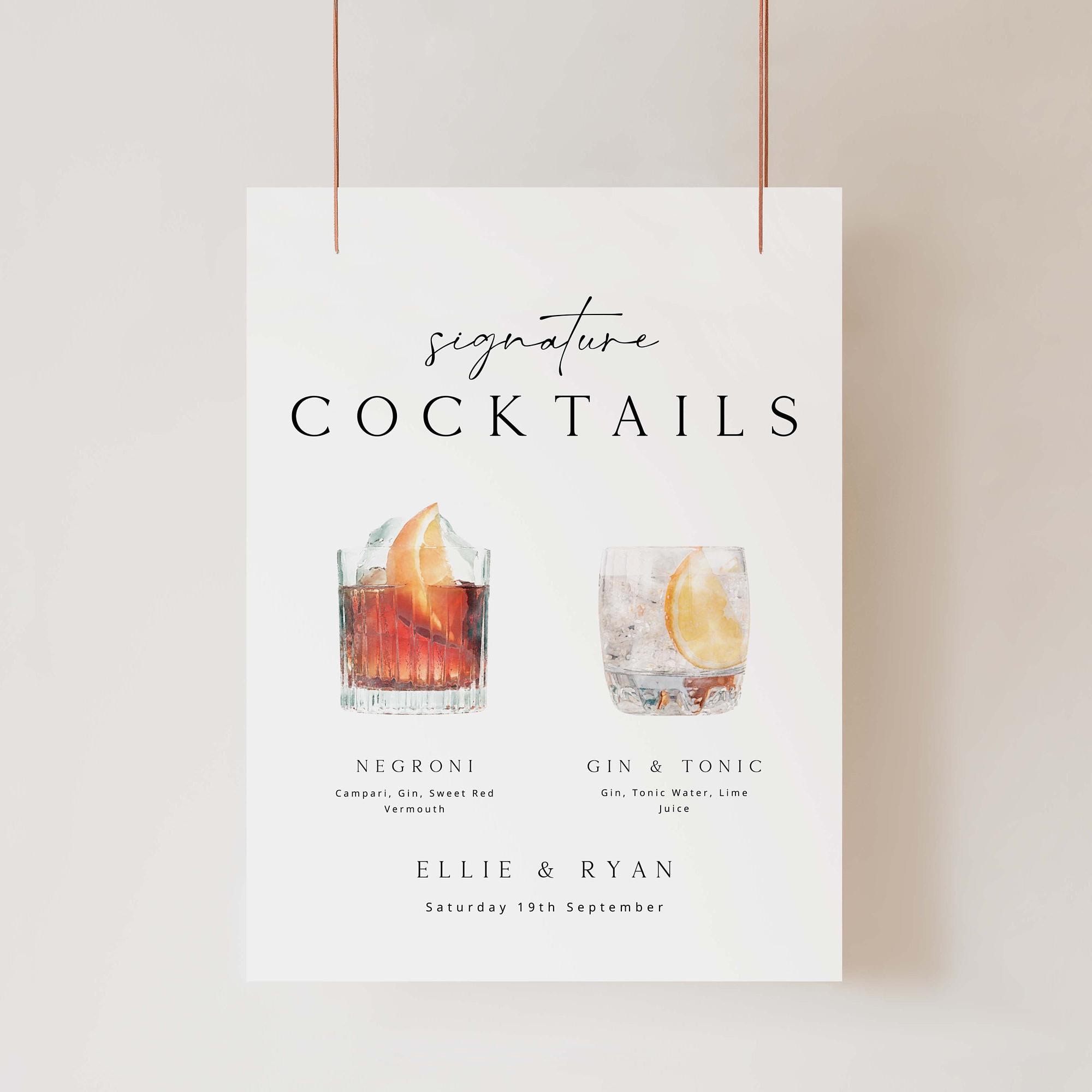 ELLIE Printable Signature Cocktails Sign Template Download, Wedding ...