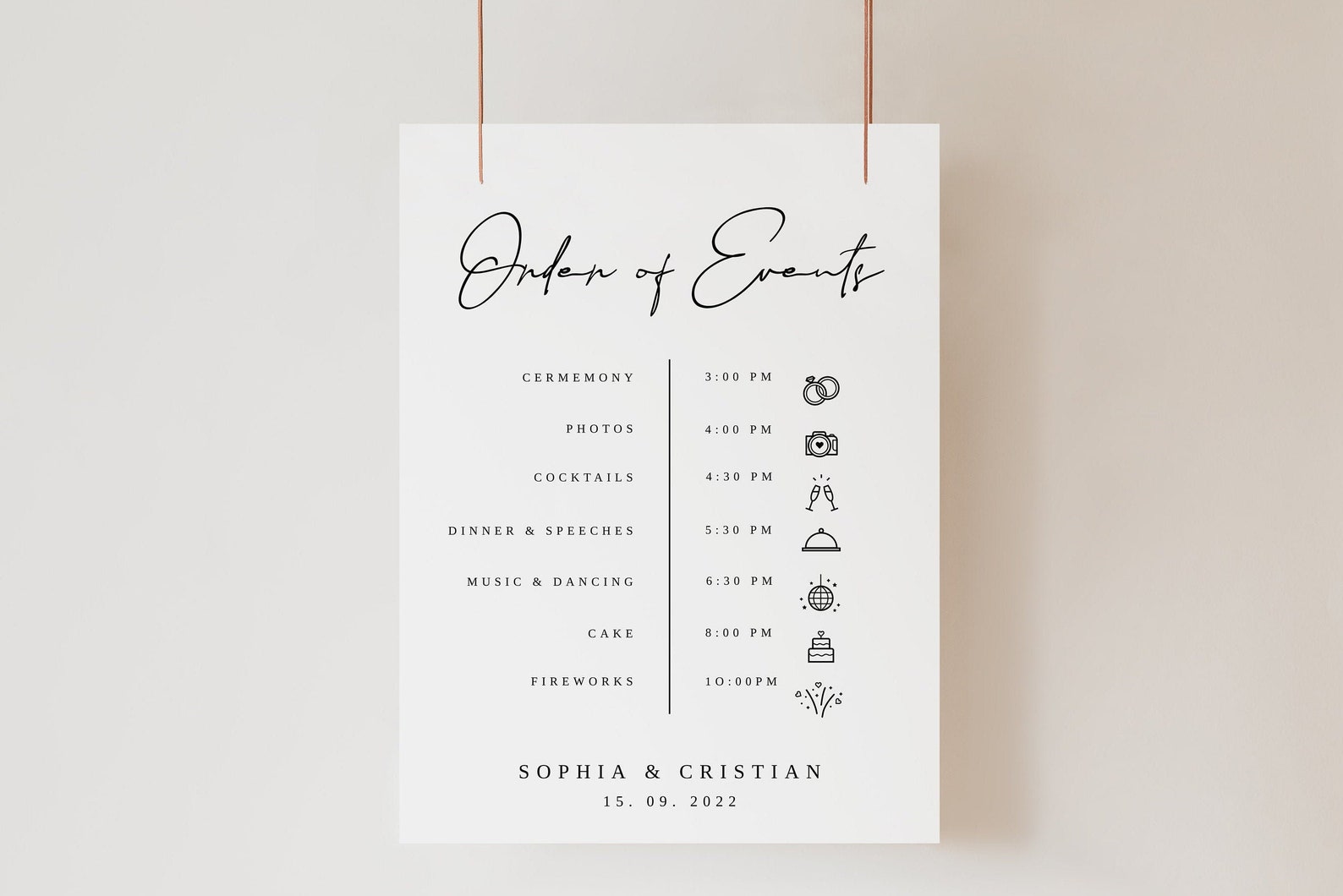 Minimal Wedding Timeline Sign Template Order of Events Sign | Etsy