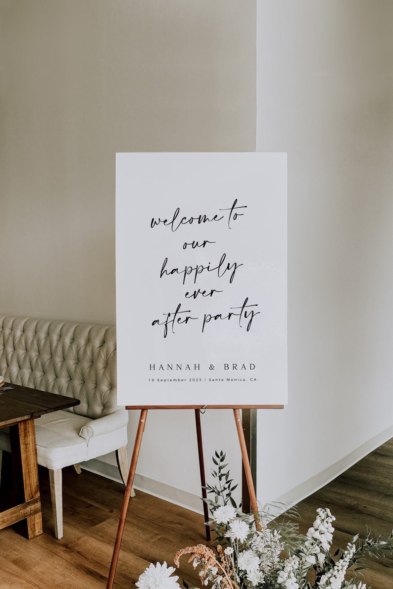 Minimal Modern Wedding Welcome Sign, Happily Ever After Party Sign ...