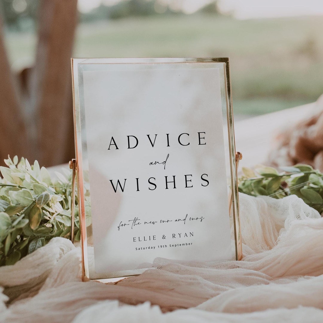 ELLIE Minimal Advice and Wishes Wedding Table Sign Template, Printable ...