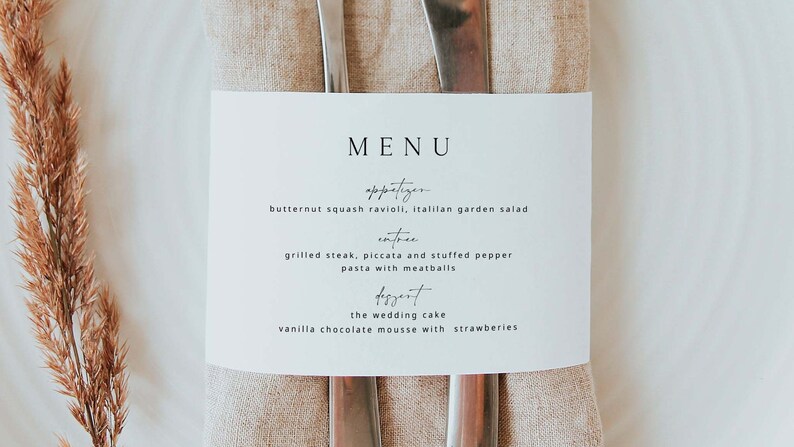 ELLIE Minimal Wrap Around Menu Template Napkin Wrap Around - Etsy