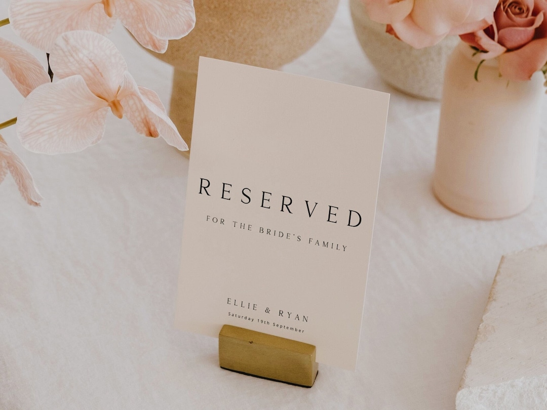 ELLIE Wedding Reserved Table Sign Template Download, Minimal Elegant ...