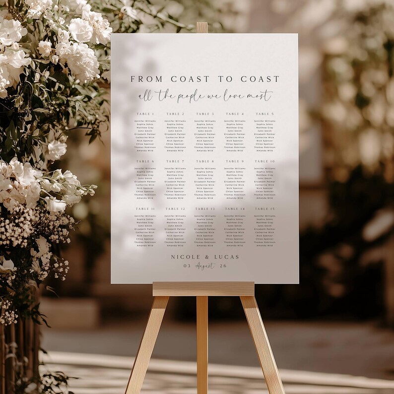 From Coast to Coast Wedding Seating Chart Template, Minimal Modern ...