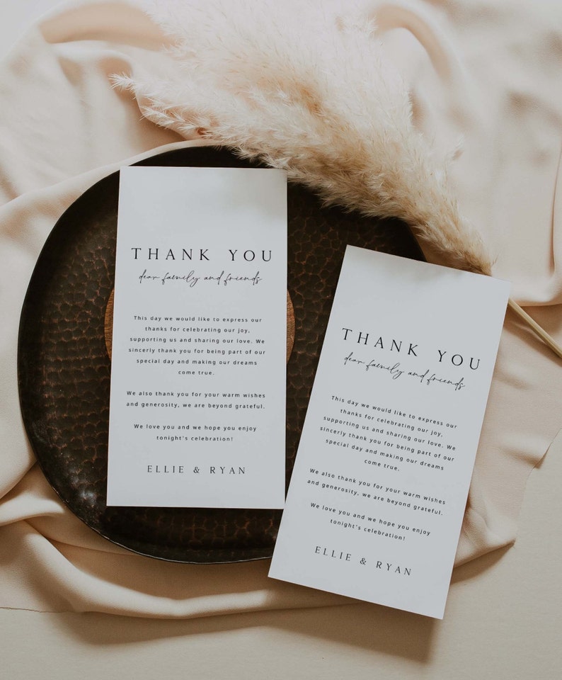 ELLIE Minimal Wedding Table Thank You Card Template Download - Etsy