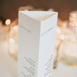 SARAH Modern Wedding Trifold Table Menu Template, Triangle Wedding ...