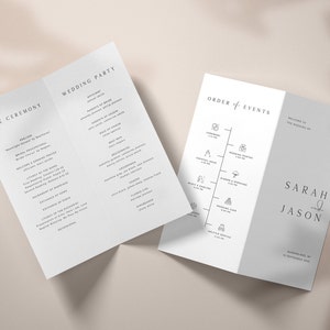SARAH Minimal Bifold Wedding Program Template, Foldable Wedding Program ...