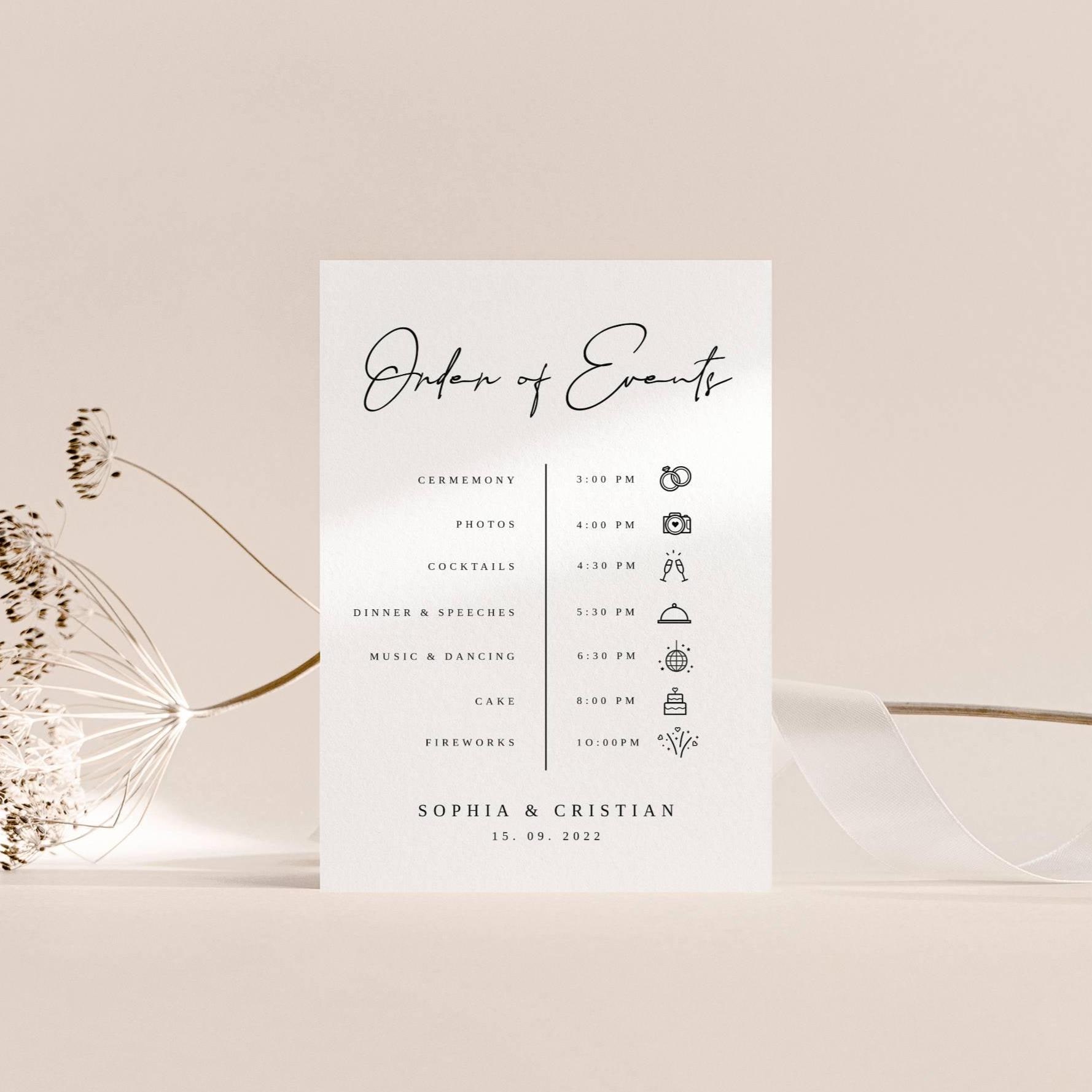 Minimal Wedding Order of Events Card Instant Download, Wedding Timeline ...