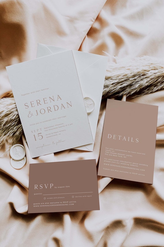 Beige Wedding Invitation Suite Template Boho Minimalist - Etsy