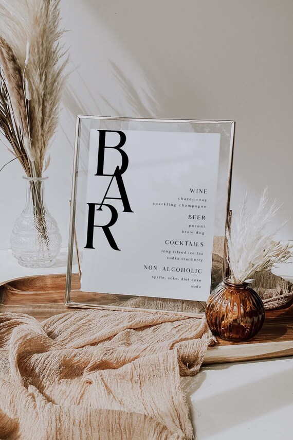 Modern Minimalist Bar Menu Sign Printable Editable Bar Sign - Etsy
