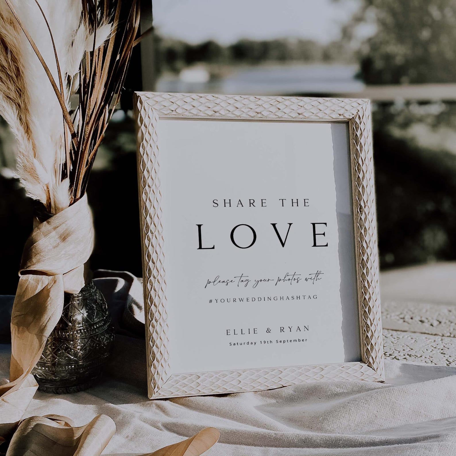 ELLIE Minimal Wedding Hashtag Sign Template, Simple Share the Love Sign ...