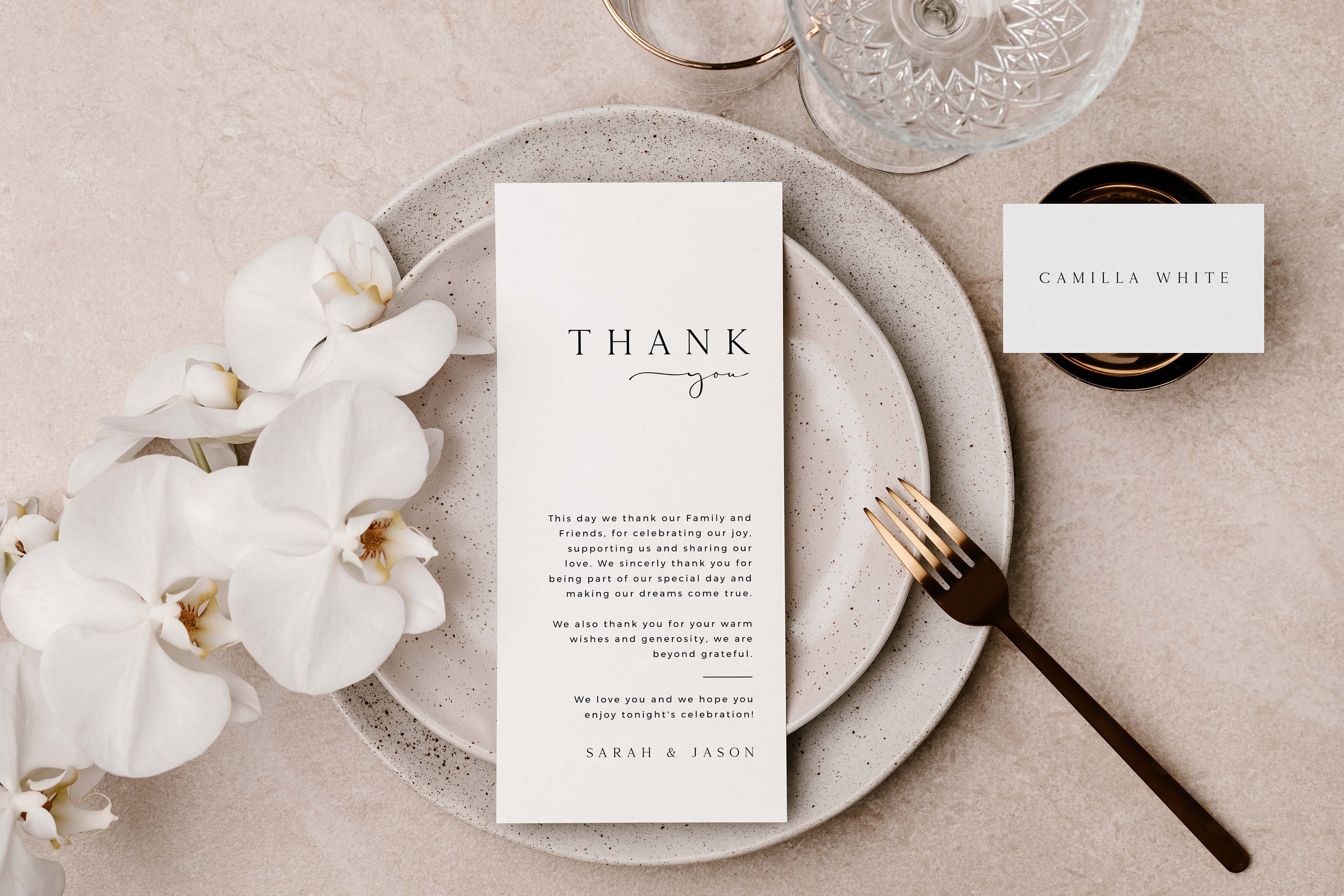 SARAH Minimal Wedding Table Thank You Card Template Download, Simple ...