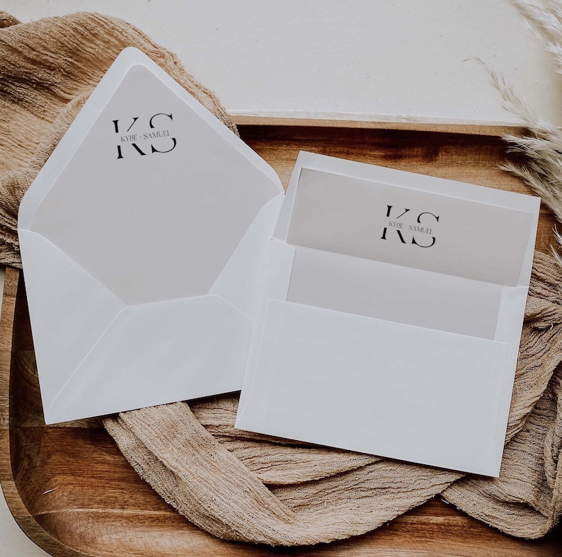 Modern Wedding Envelope Liner Template Download, Minimal Monogram ...