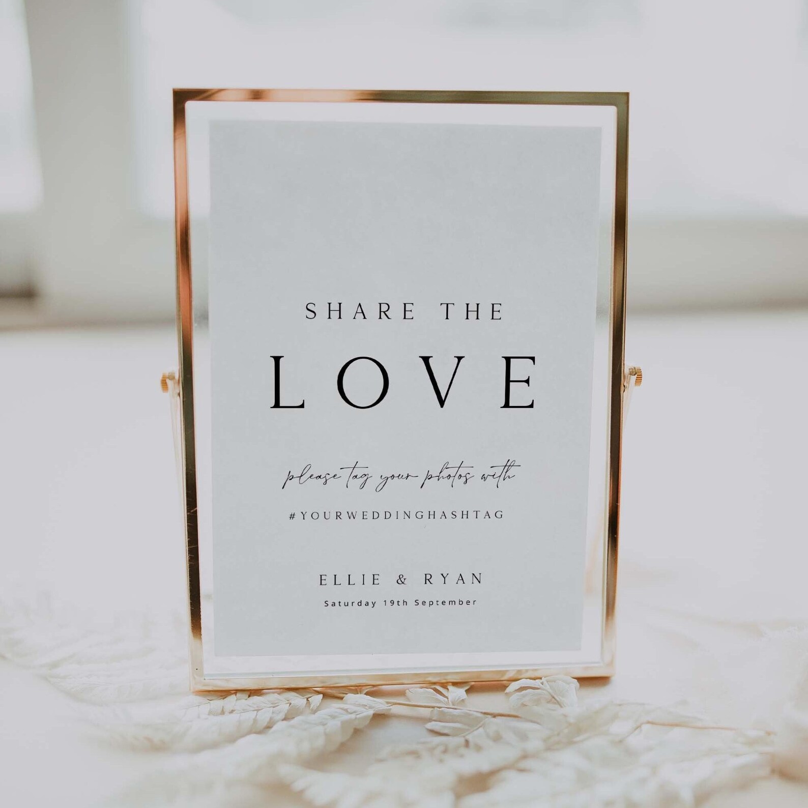 ELLIE Minimal Wedding Hashtag Sign Template, Simple Share the Love Sign ...