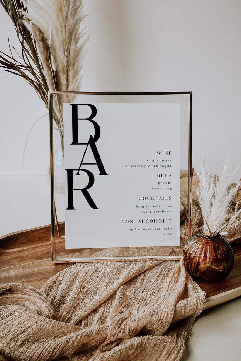 Modern Minimalist Bar Menu Sign Printable Editable Bar Sign - Etsy