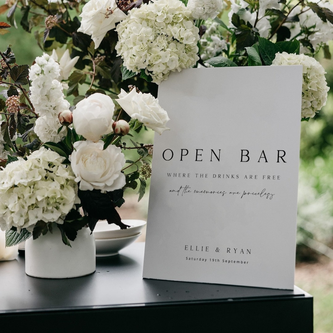 ELLIE Modern Wedding Open Bar Sign Template Download, Minimal Open Bar ...
