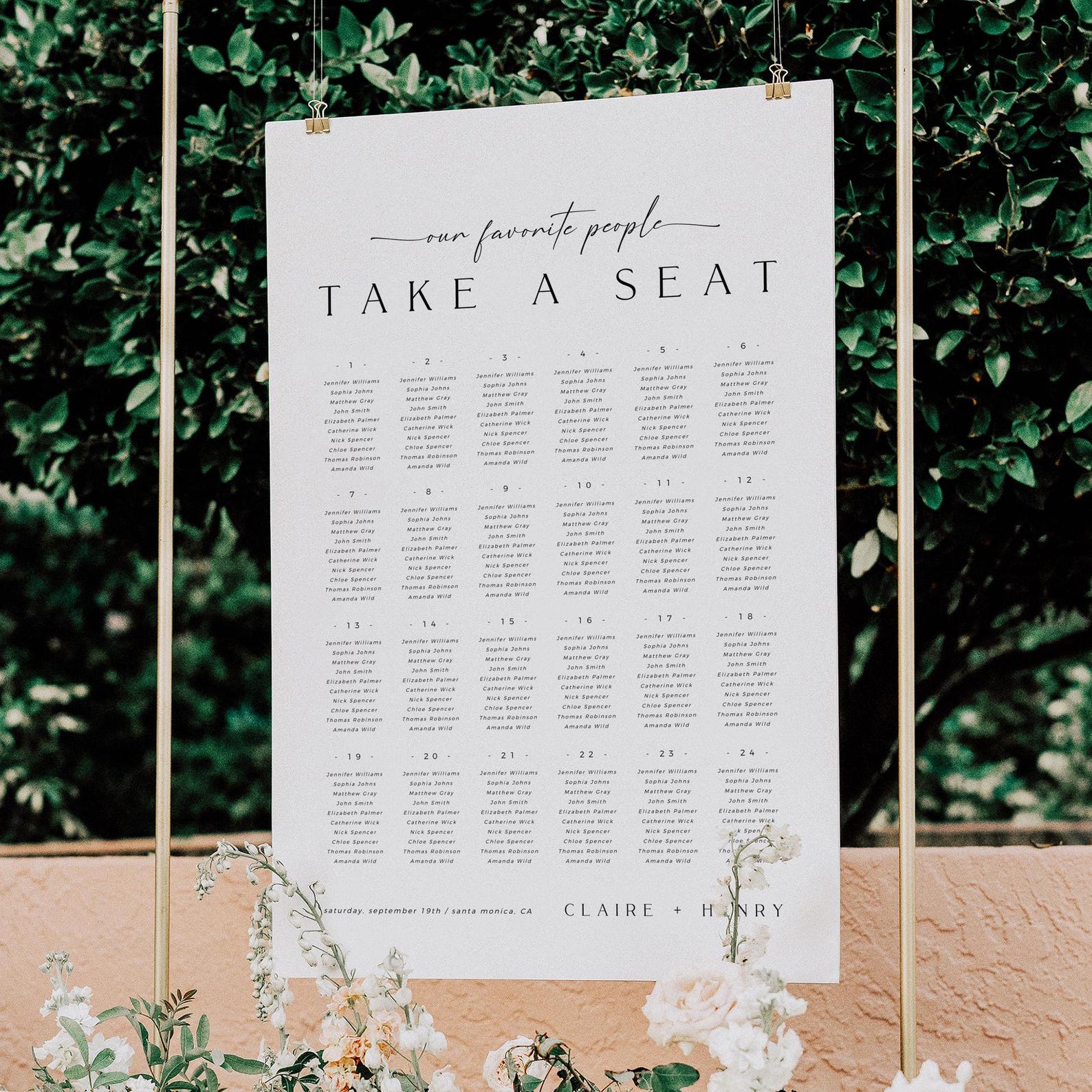 CLAIRE Wedding Seating Chart Template, Minimal Modern Seating Chart ...