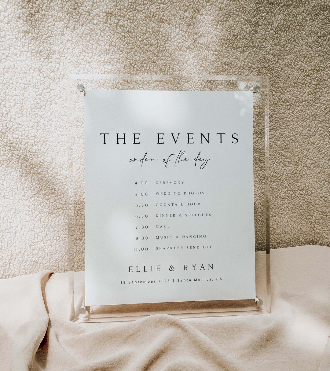 ELLIE Minimal Wedding Events Timeline Sign Template Download, Order of ...