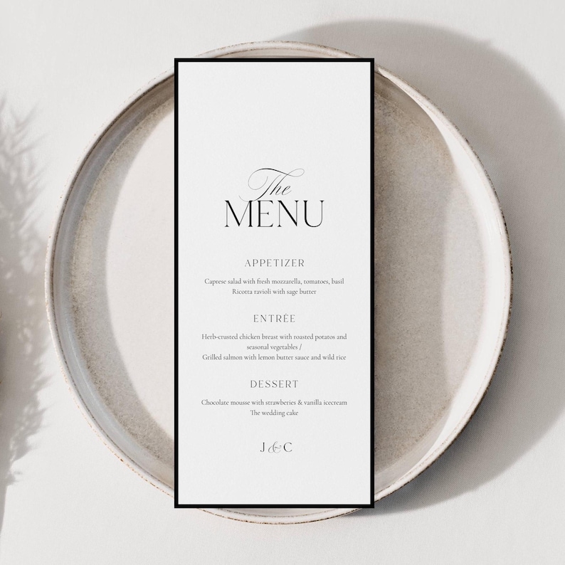 Elegant Old Money Wedding Menu Template, Editable Printable Dinner Menu ...
