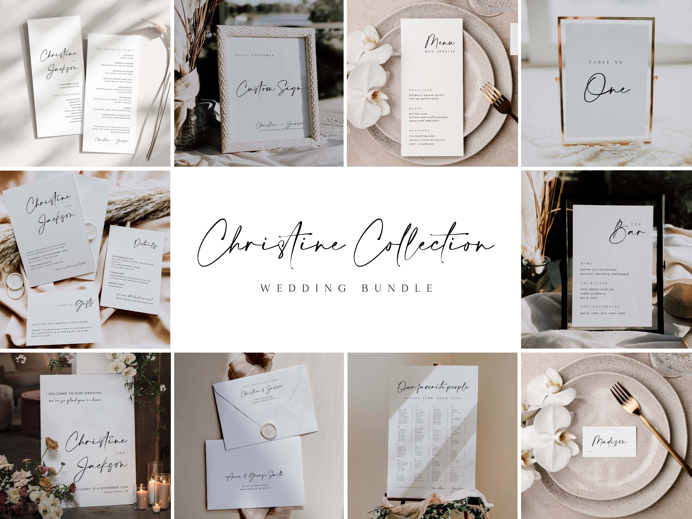 CHRISTINE Modern Elegant Wedding Reception Bundle Printable - Etsy