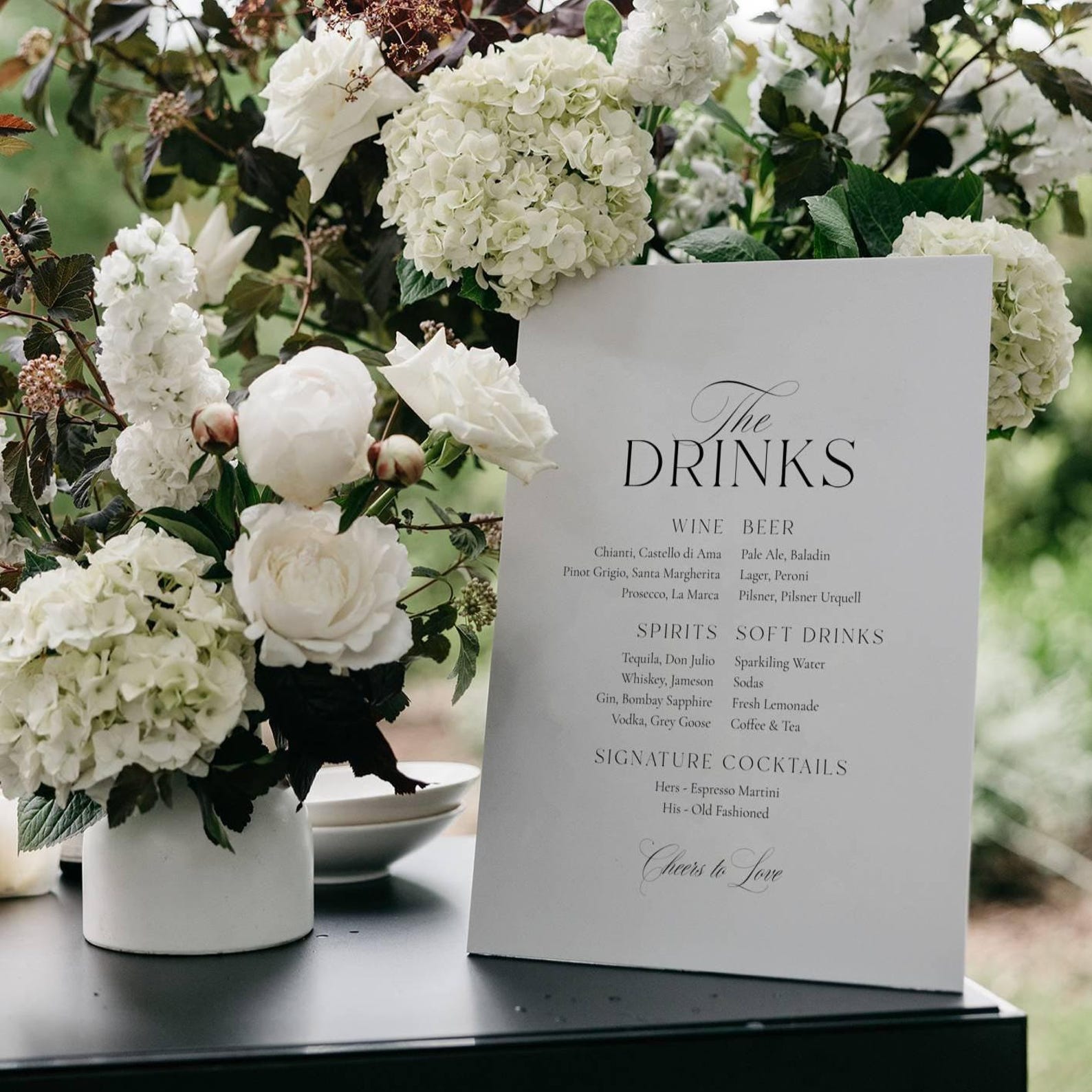 Wedding Bar Menu Template Download, Printable Elegant Drinks Menu Sign ...