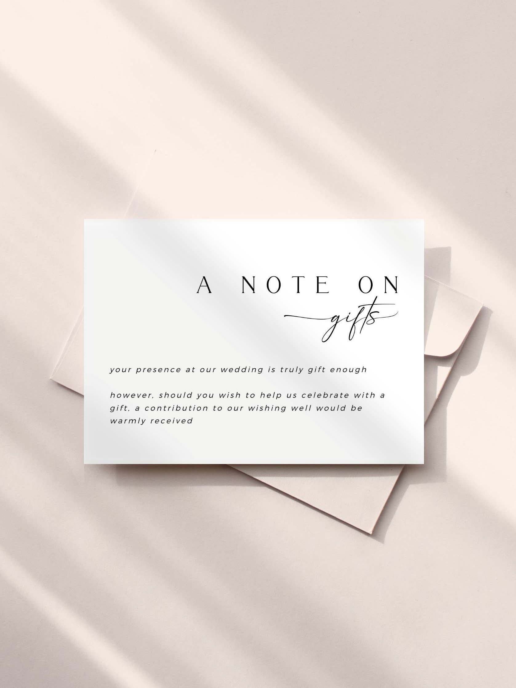 CLAIRE A Note on Gifts Card Insert Template Download, Printable Wedding ...