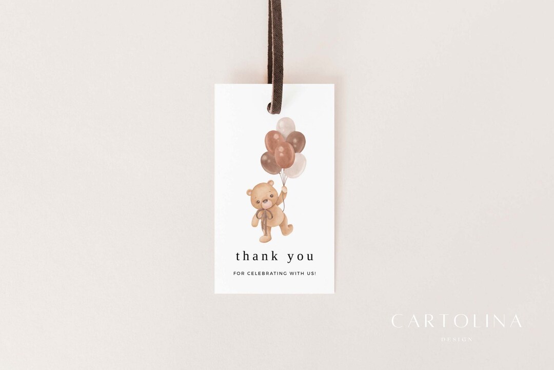TEDDY Bear Favor Tag Baby Shower Template, Bear Balloons Gift Tags ...