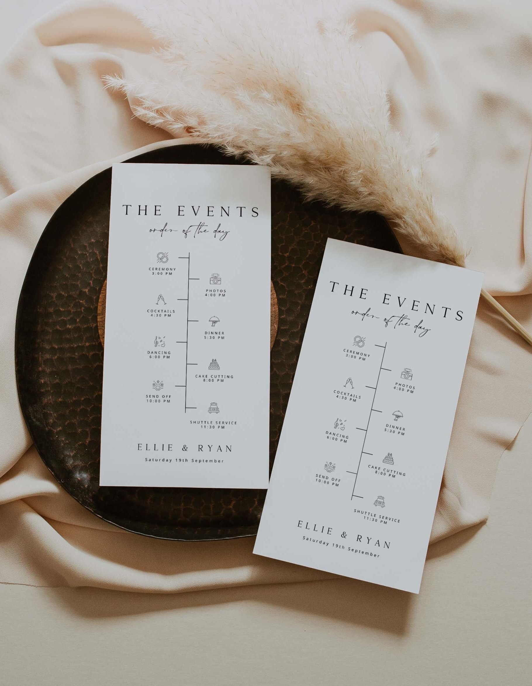 ELLIE Minimal Wedding Order of Events Card Template Download, Printable Wedding Timeline Card ...