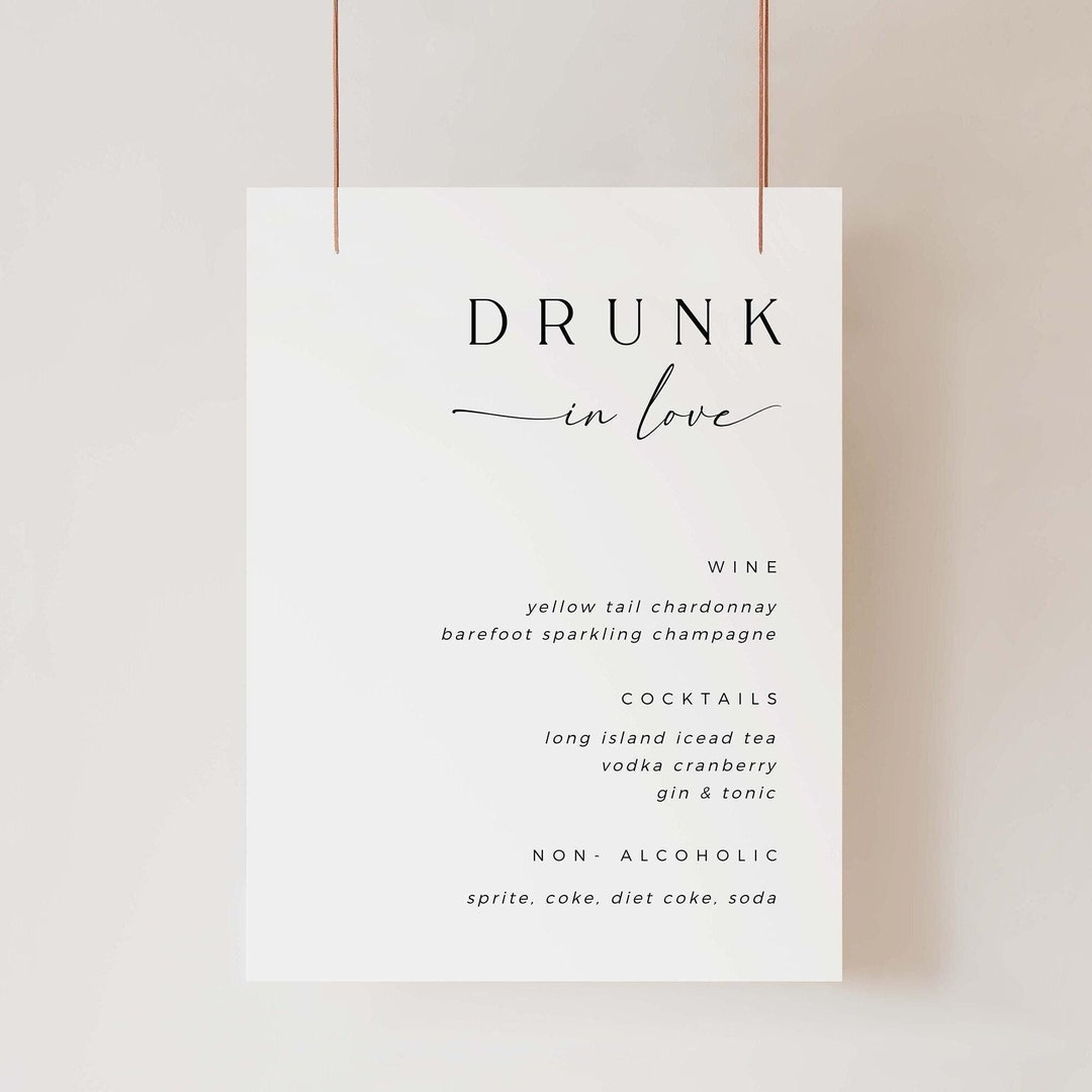 CLAIRE Minimal Modern Wedding Bar Menu Template Download, Minimalist ...