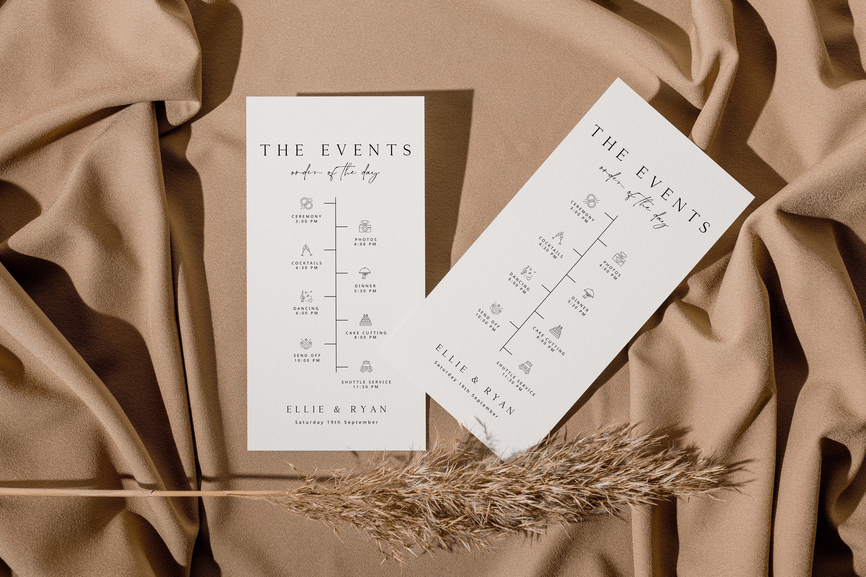ELLIE Minimal Wedding Order of Events Card Template Download, Printable ...