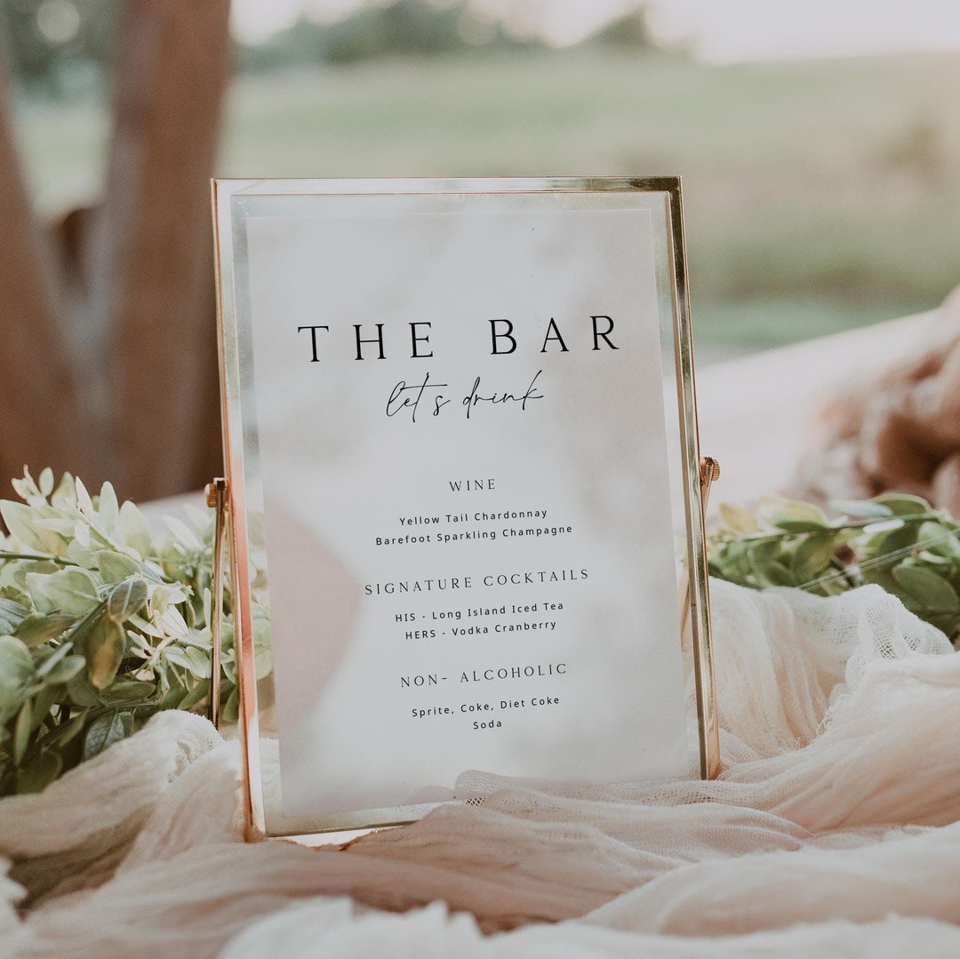 ELLIE Modern Wedding Bar Menu Template Download, Minimalist Bar Menu ...