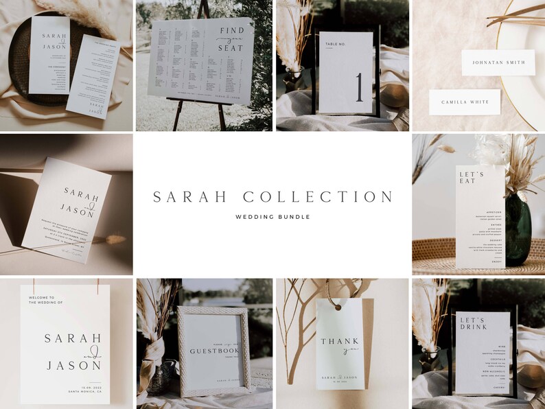 SARAH Minimal Wedding Menu With Name Modern Menu Place Card - Etsy