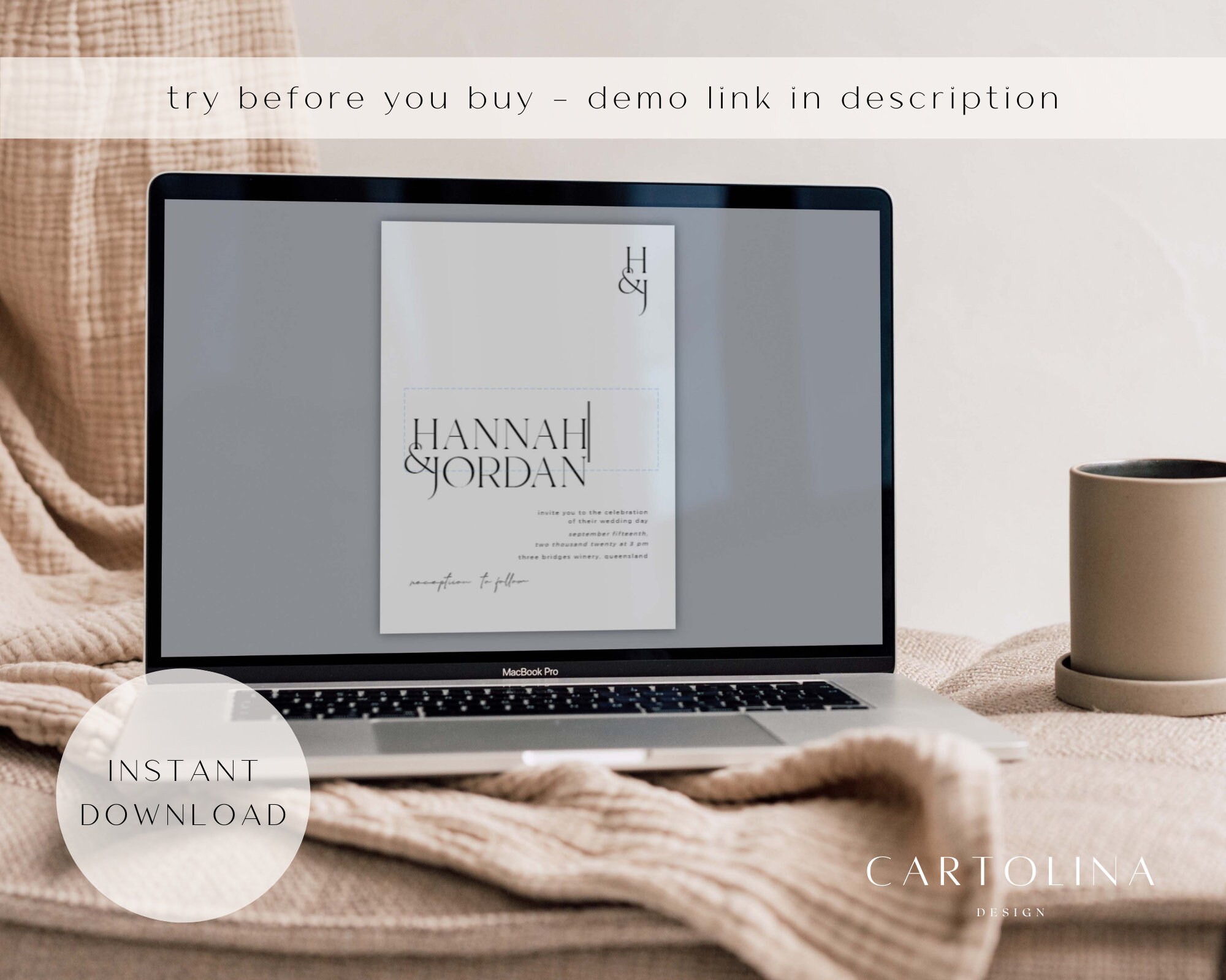 HANNAH Minimal Modern Wedding Invitation Template Download - Etsy