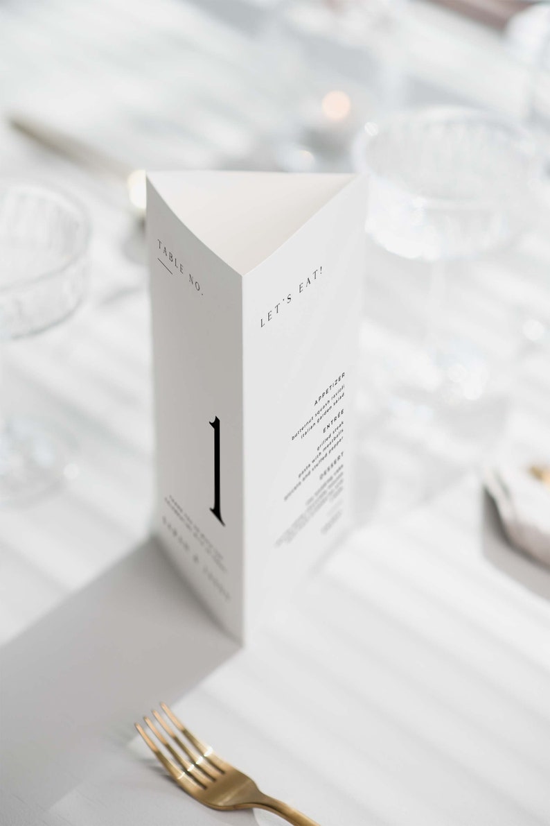 SARAH Modern Wedding Trifold Table Menu Template Triangle - Etsy