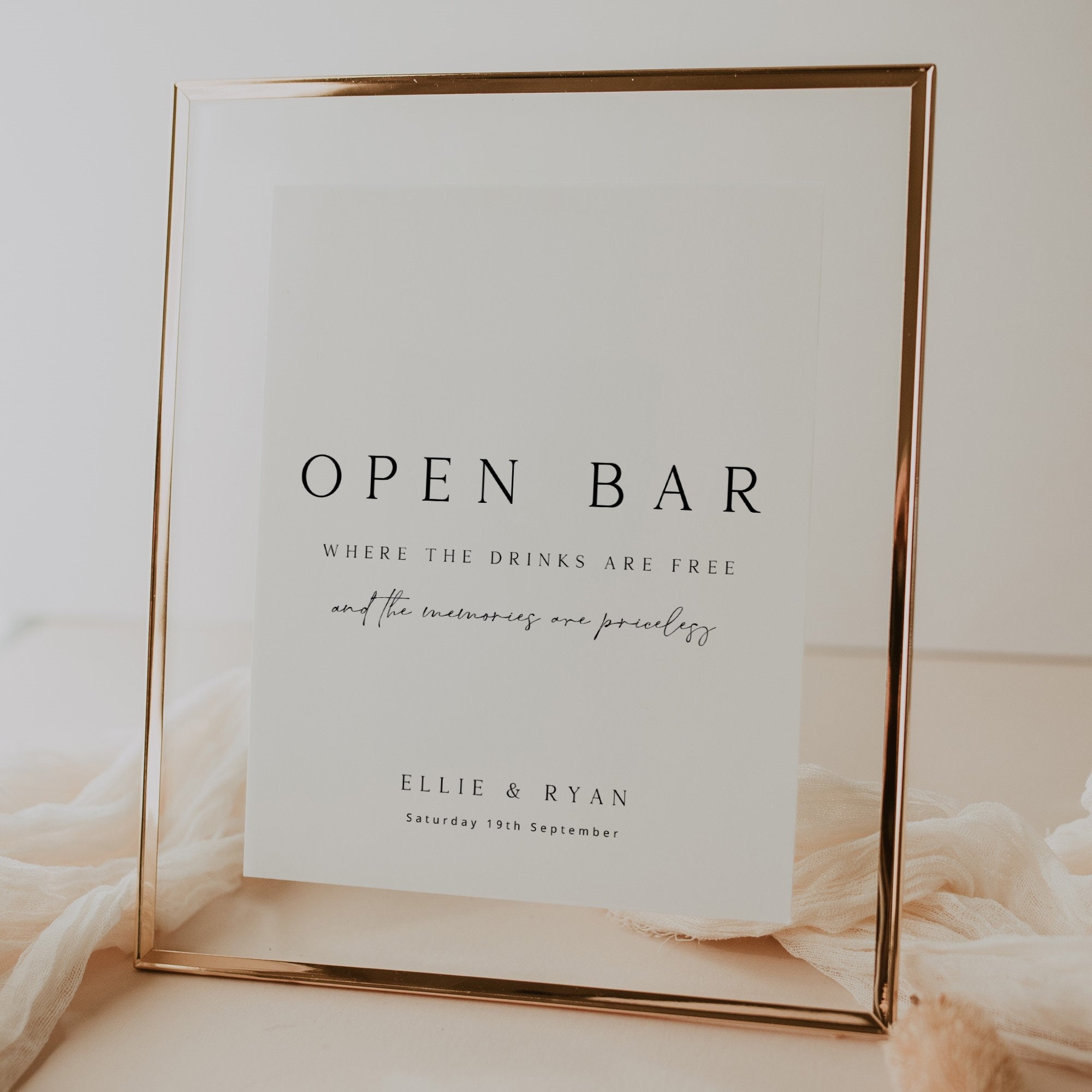ELLIE Modern Wedding Open Bar Sign Template Download, Minimal Open Bar ...
