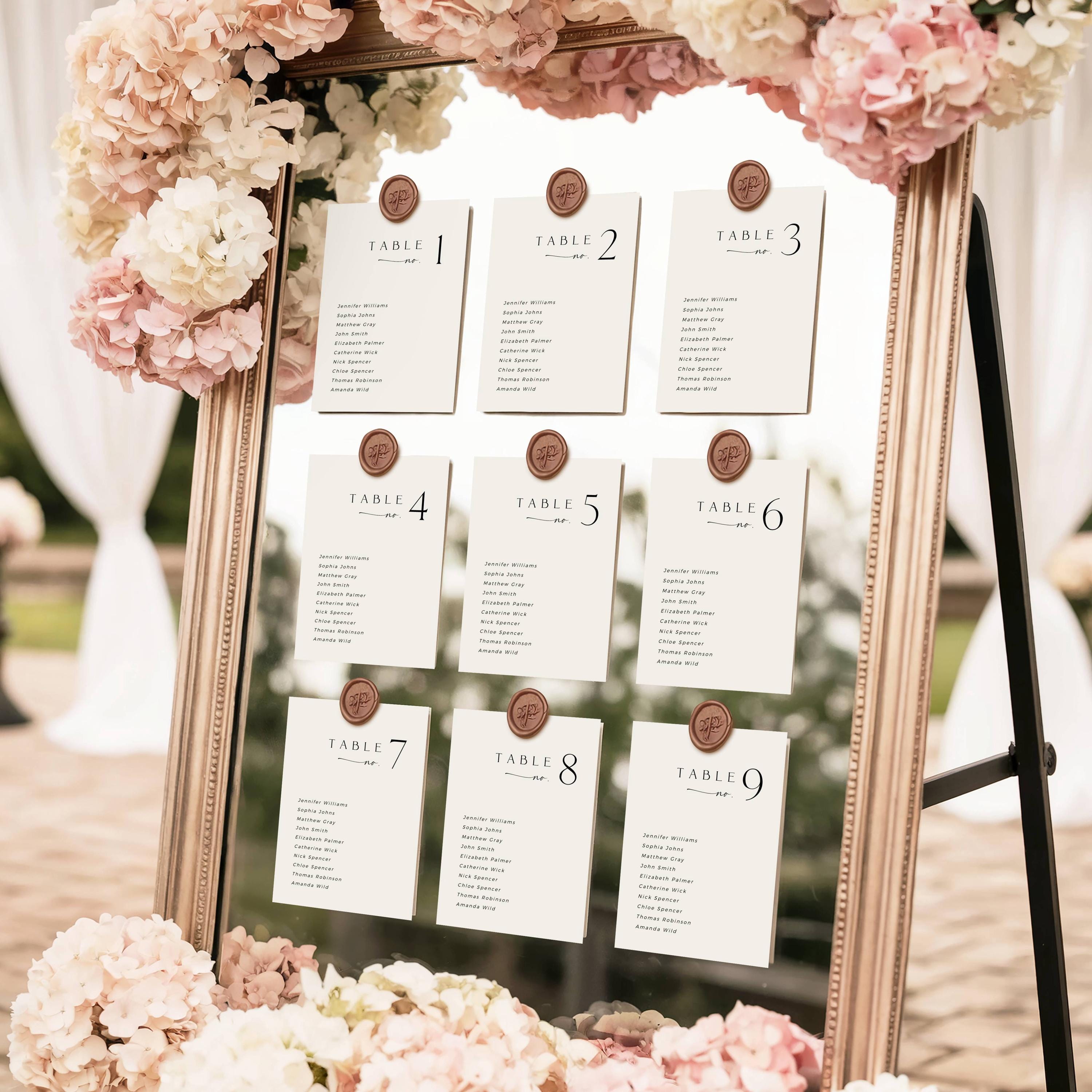 CLAIRE Mirror Seating Chart Cards Template, Minimal Wedding Seating ...