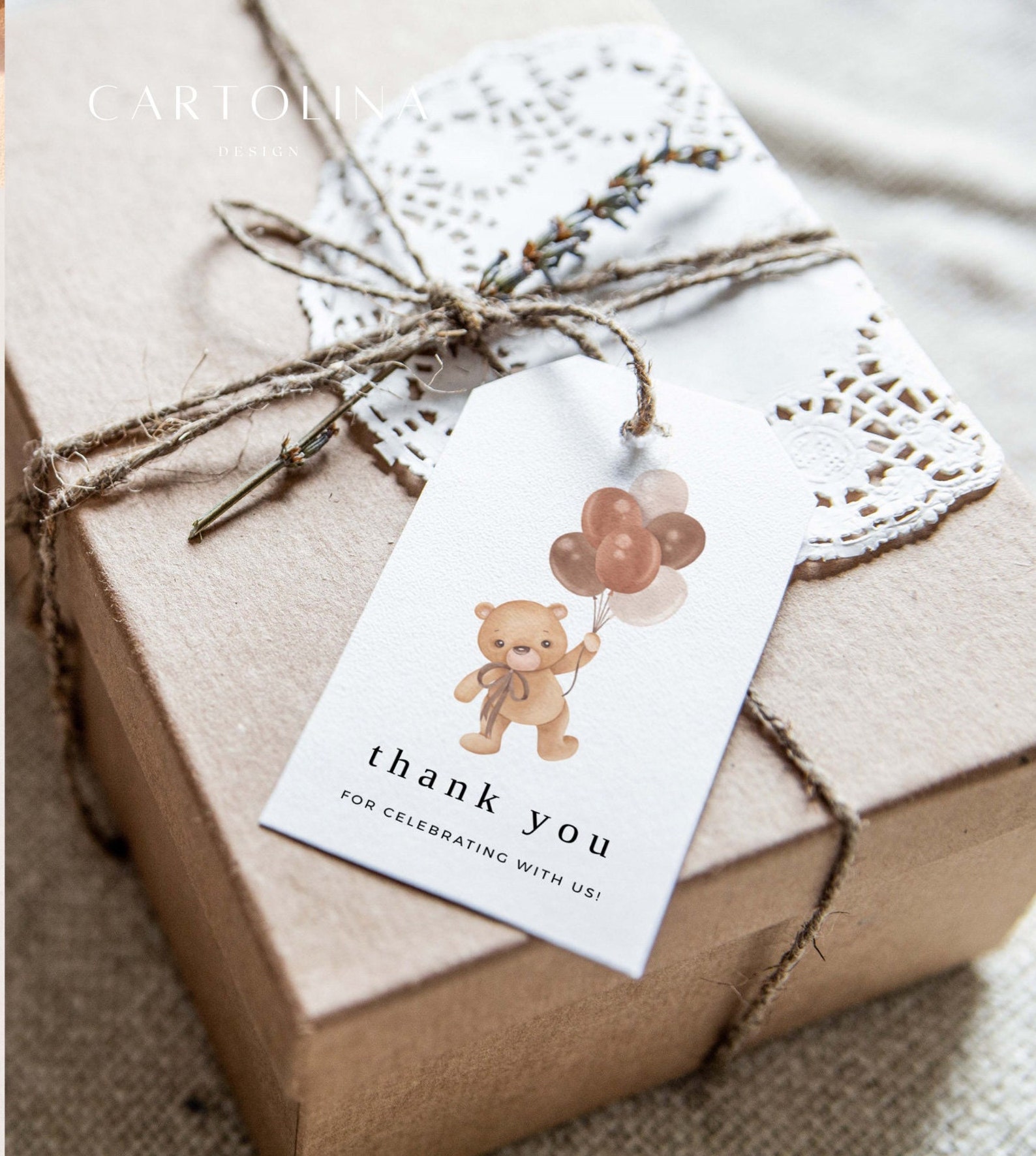 TEDDY Bear Favor Tag Baby Shower Template Bear Balloons Gift - Etsy