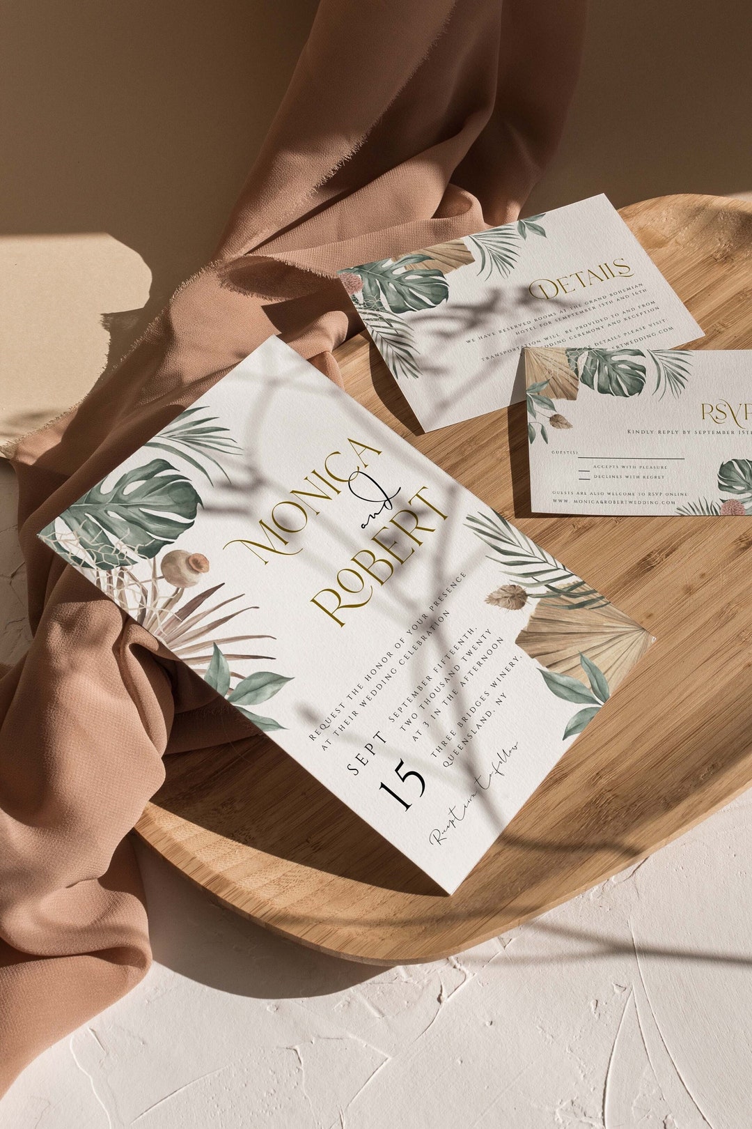 Conjunto de modelos de convite de casamento tropical, convite de ...