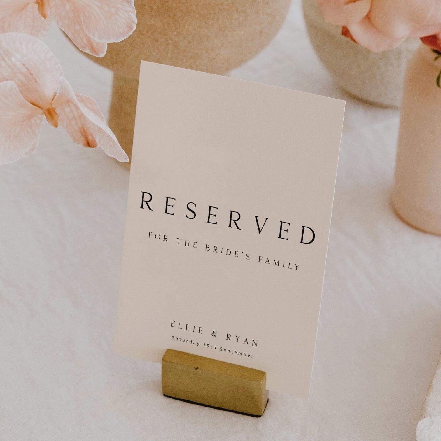 ELLIE Wedding Reserved Table Sign Template Download, Minimal Elegant ...